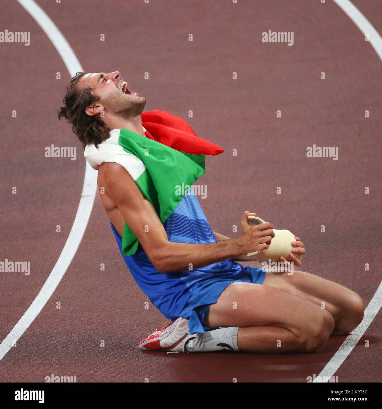 August 01st, 2021 - Tokyo, Japan: Gianmarco Tamberi of Italy wins the ...