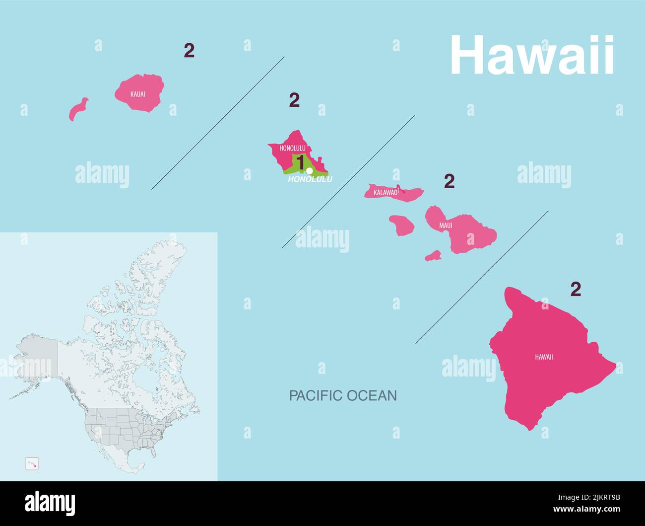 Hawaii state counties colored by congressional districts vector map ...