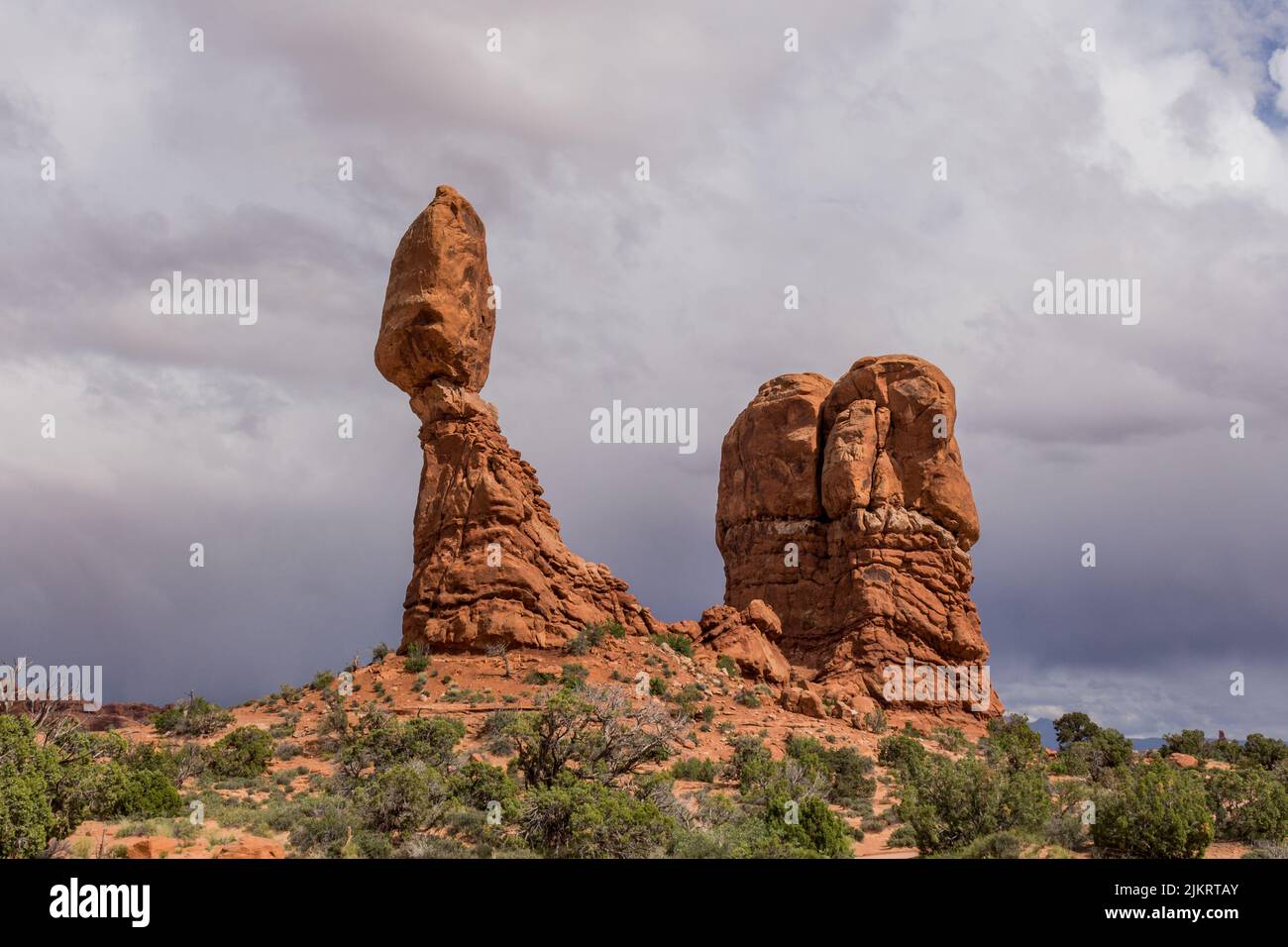 The iconic Balanced Rock in Arches Nationa Park, Utah stands 128 feet ...