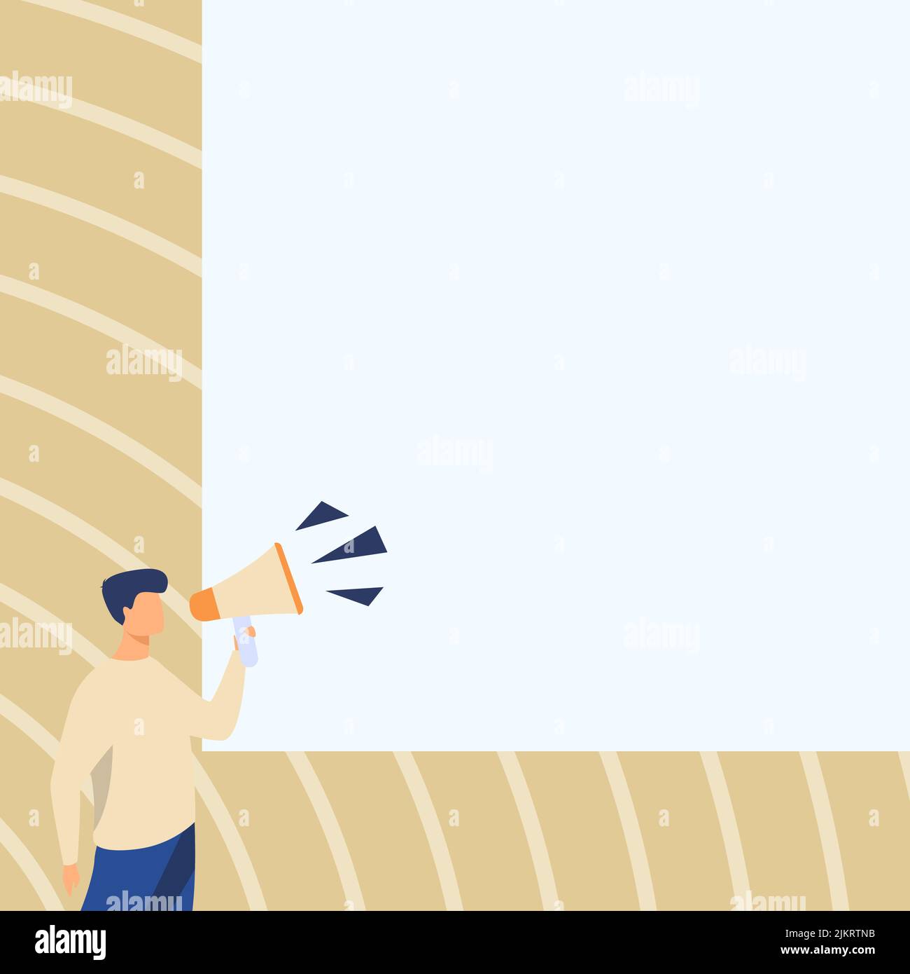 A man speaking into a megaphone with copy space and yellow background ...