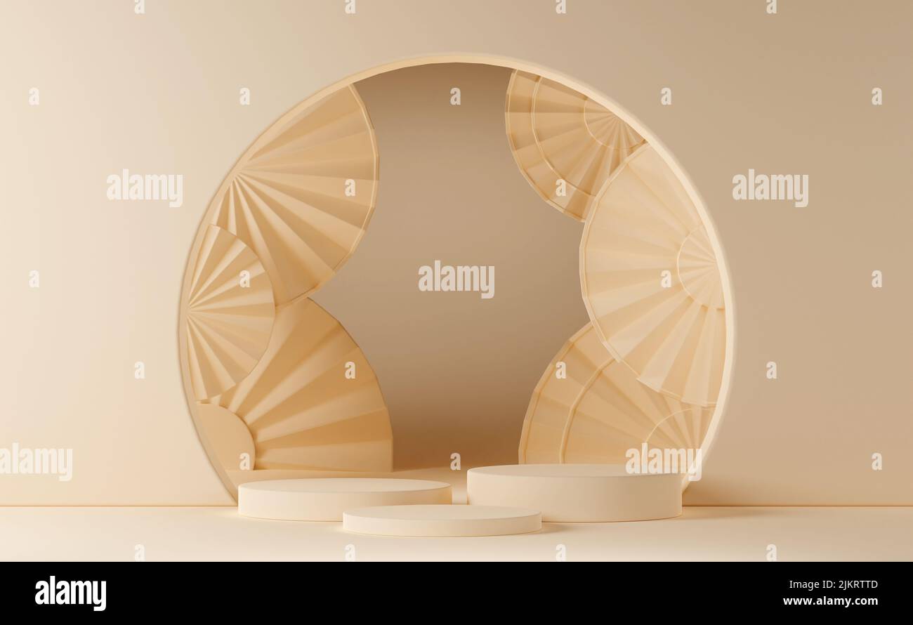 Chinese beige luxury background with pedestal, podium, round stage ...