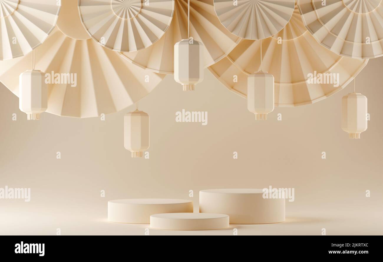 Chinese beige luxury background with pedestal, podium, round stage ...