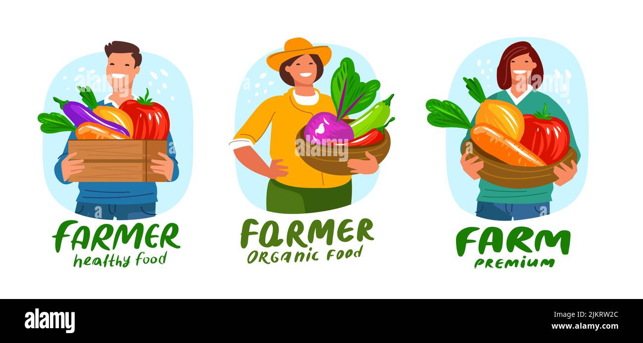 Agriculture and farming emblem. Vector illustration of farm worker with ...