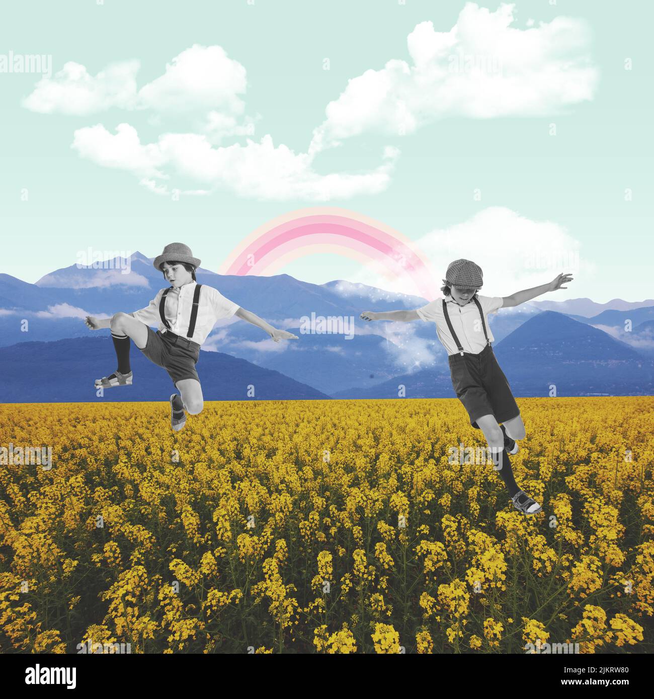 Contemporary collage. Surreal art design with happy children, kids ...