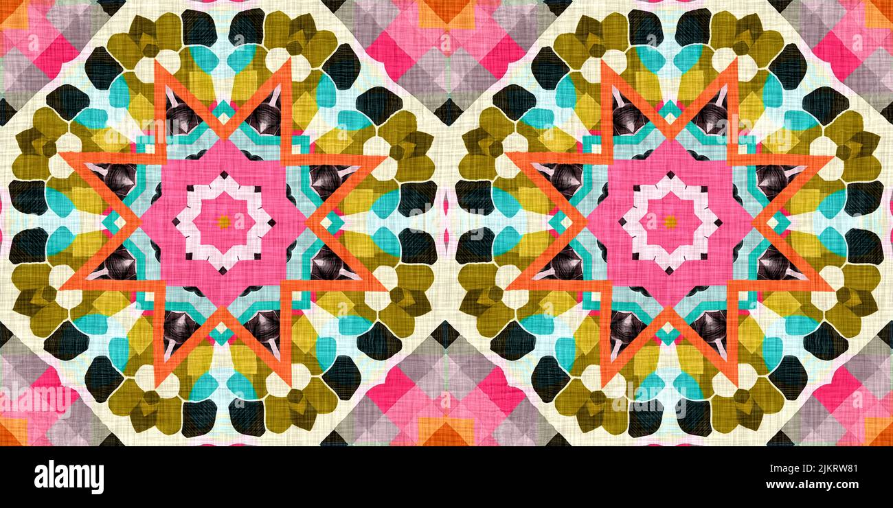 Kitsch pattern geometric retro design in seamless border background ...