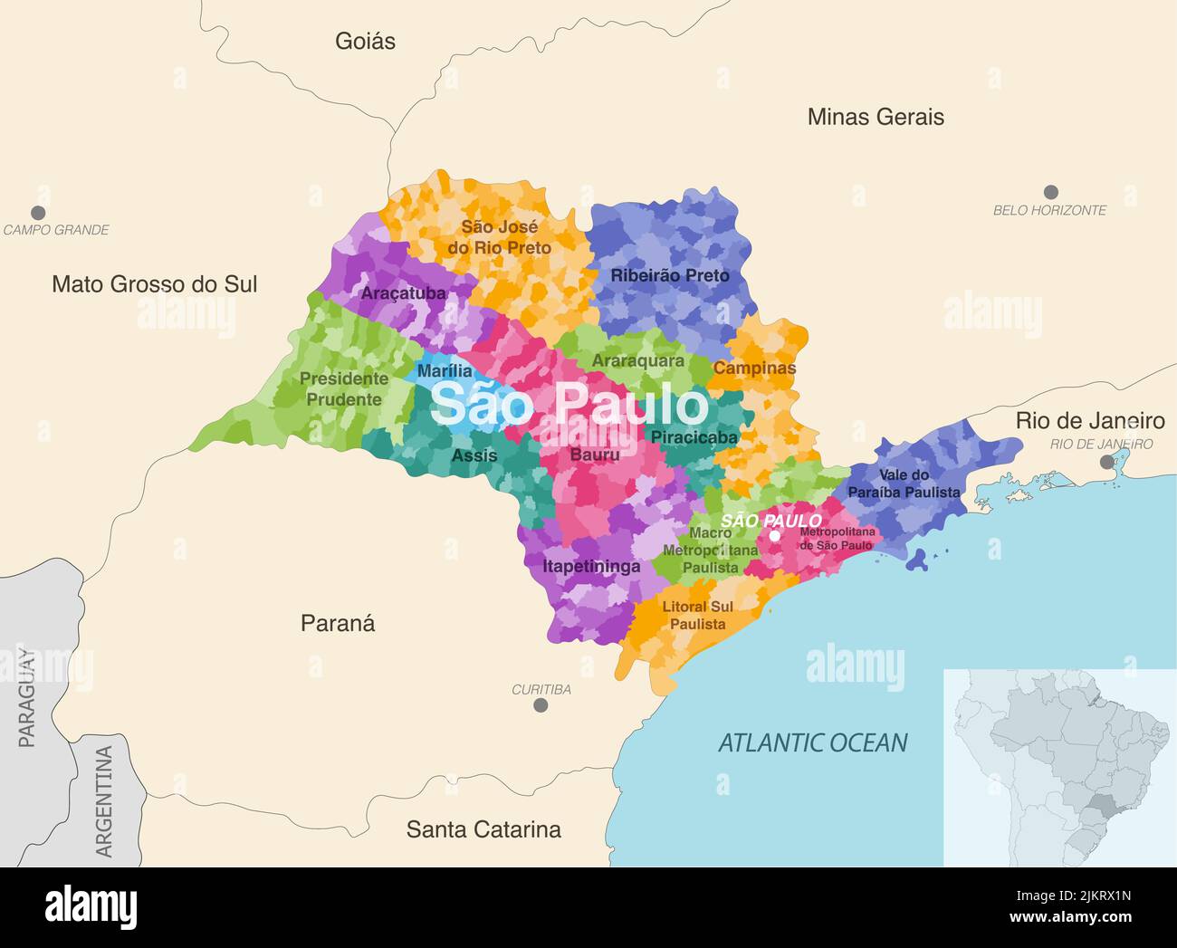 Brazil state Sao Paulo administrative map showing municipalities ...