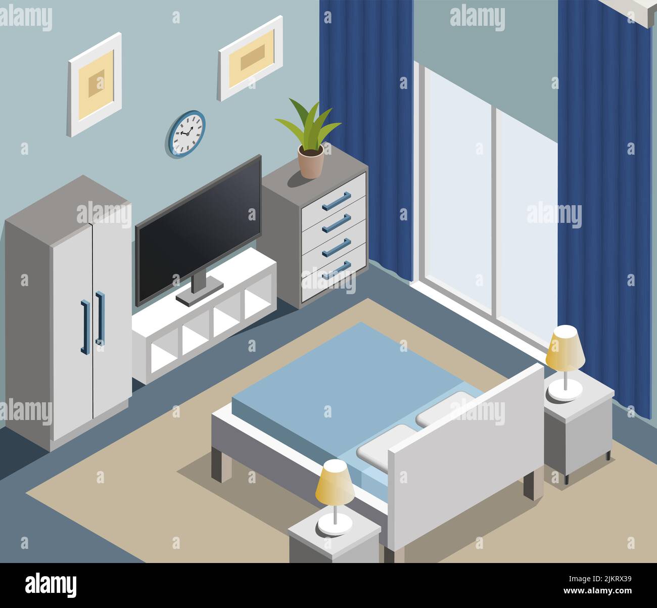 Bedroom interior vector isometric illustration Stock Vector Image & Art - Alamy