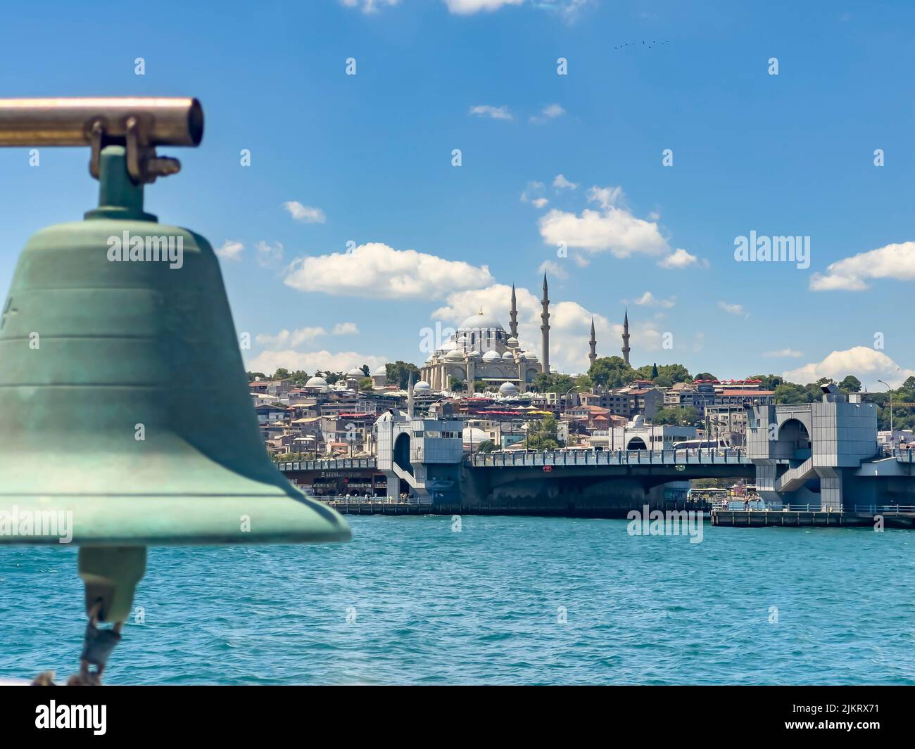 Suleymaniye Mosque and Galata bridge at the entrance of the Golden Horn ...