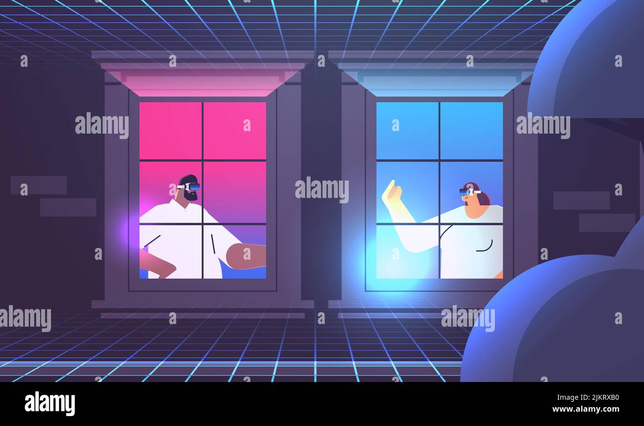 people wear digital glasses looking out of apartment windows vr virtual ...