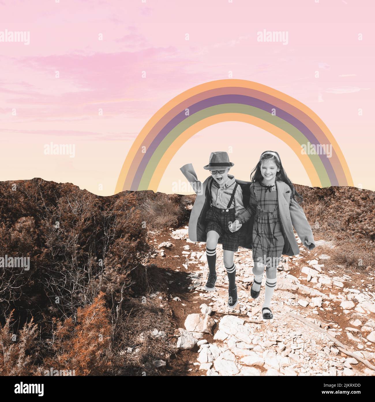 Contemporary collage. Surreal art design with happy children, kids ...