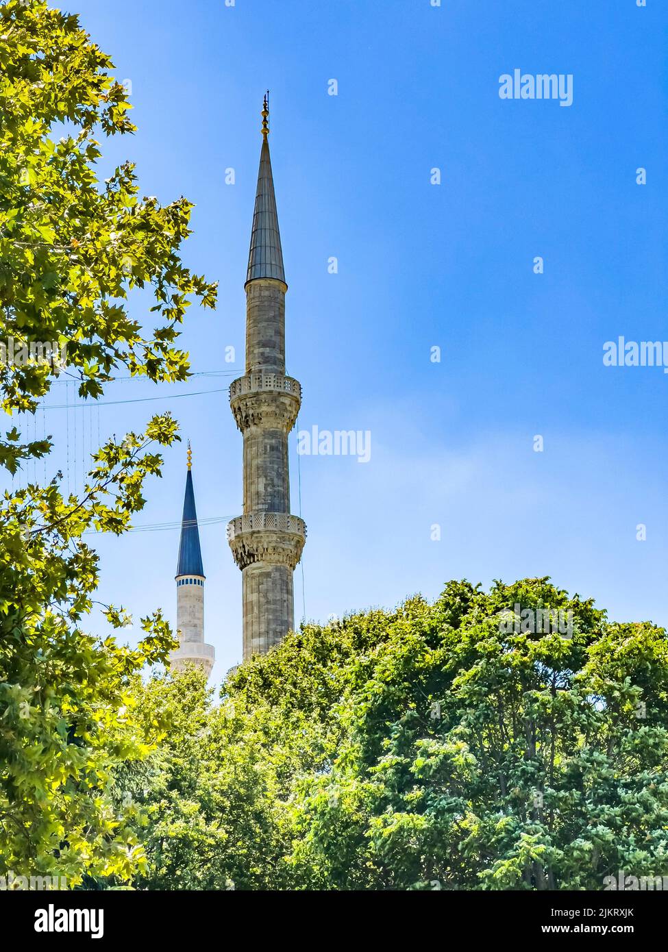 Partial view from below on two Islamic architecture designed mosque ...