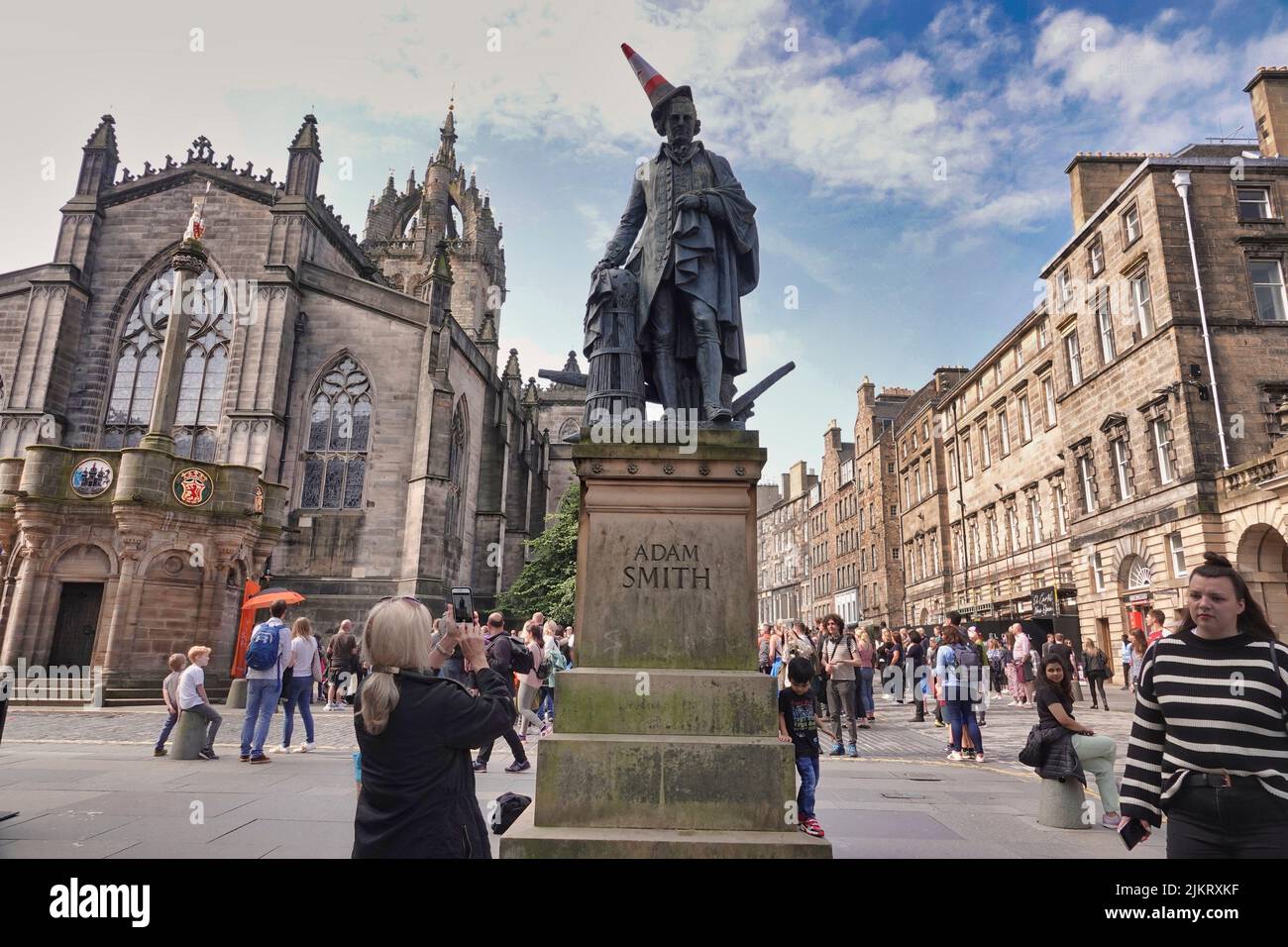 The Adam Smith memorial on the High Street, Edinburgh, Scotland Stock ...