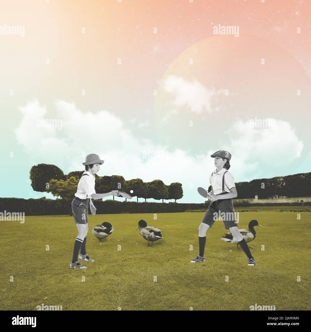 Contemporary collage. Surreal art design with happy children, kids ...