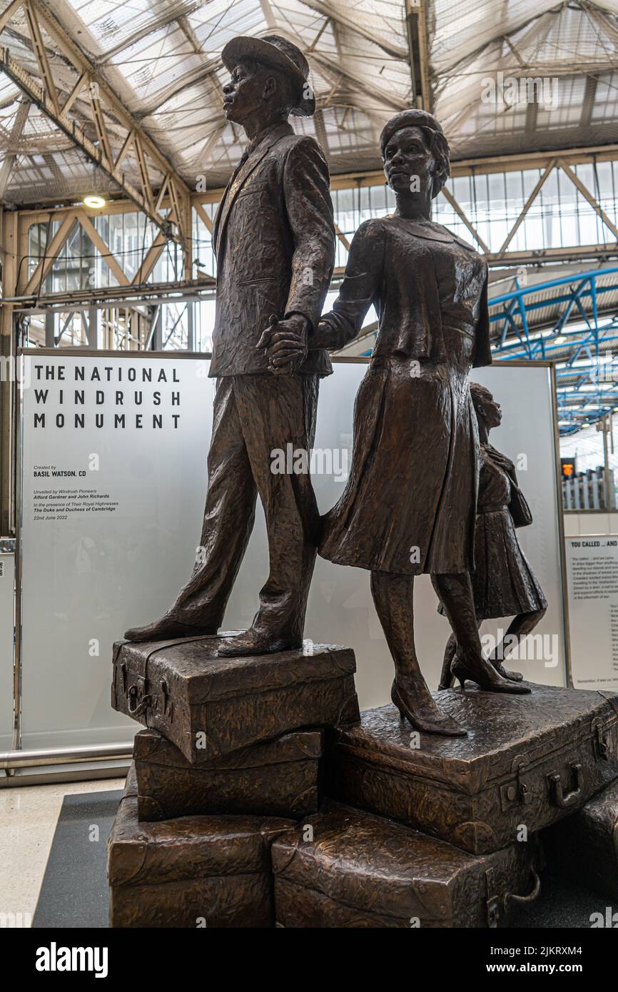 3 August 2022: The National Windrush Monument, Waterloo Station, London ...
