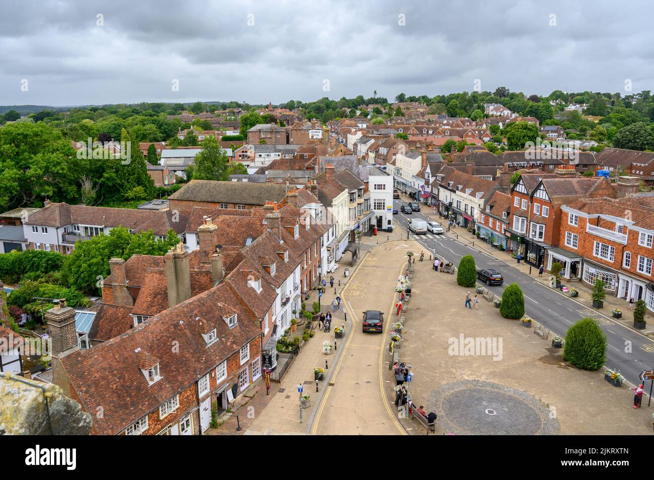 View from Abbey battlement rooftop viewing platform over Battle town ...