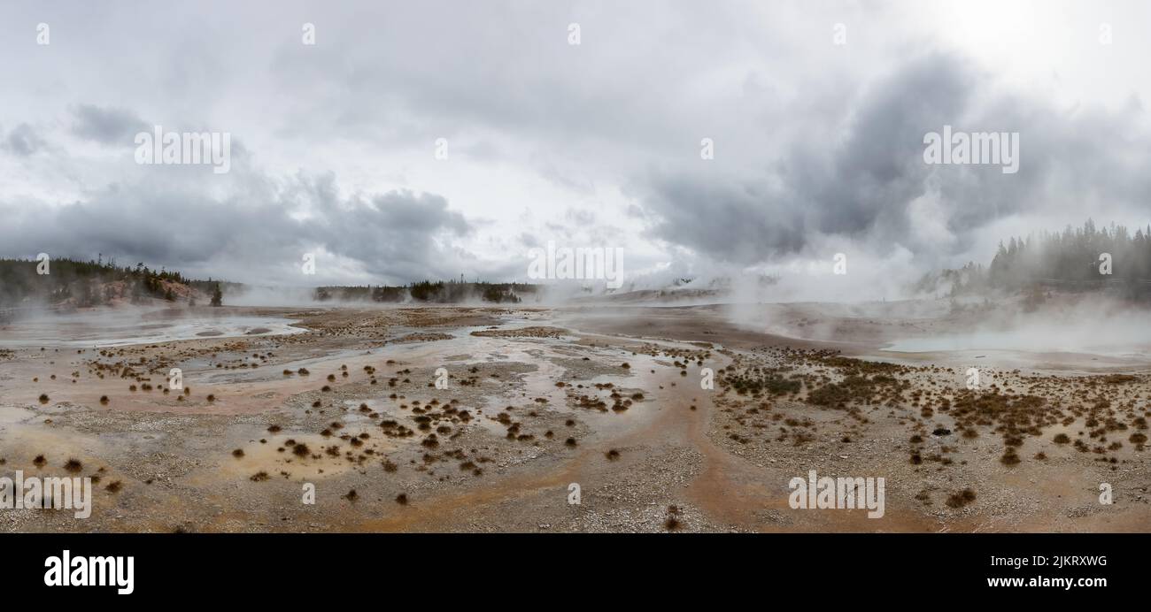 Hot spring Geyser with colorful water in American Landscape Stock Photo ...