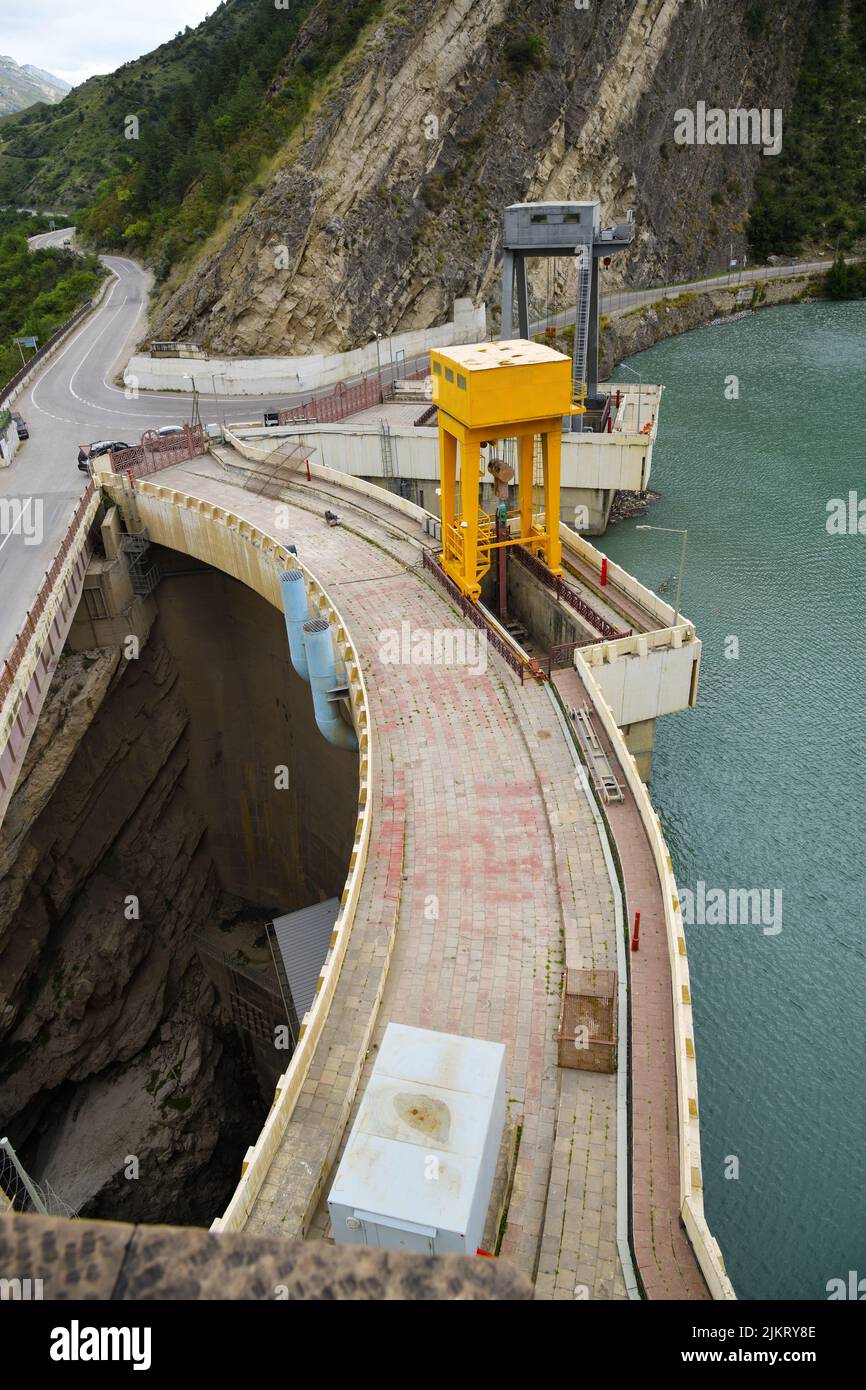 View from above on the dam of hydroelectric power plant in Dagestan ...