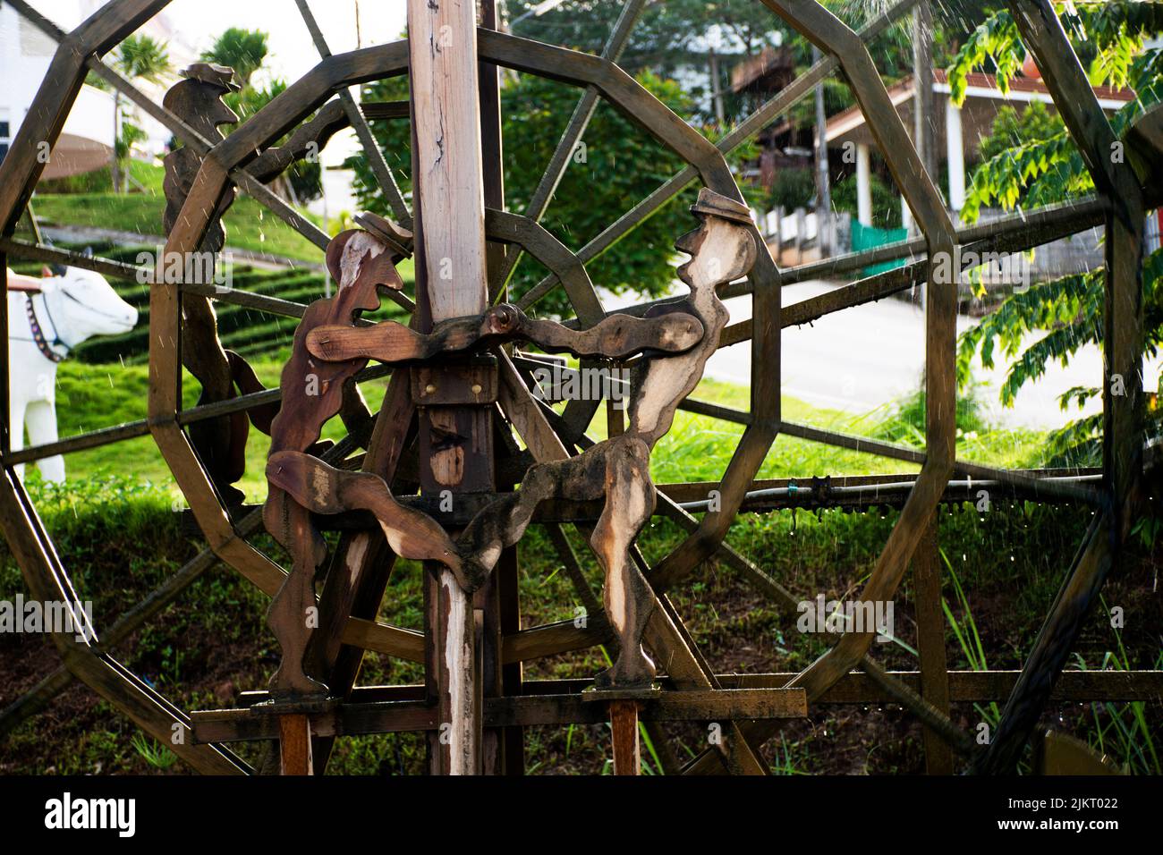 Wooden turbine baler or wood water wheels in creek canal for treatment ...