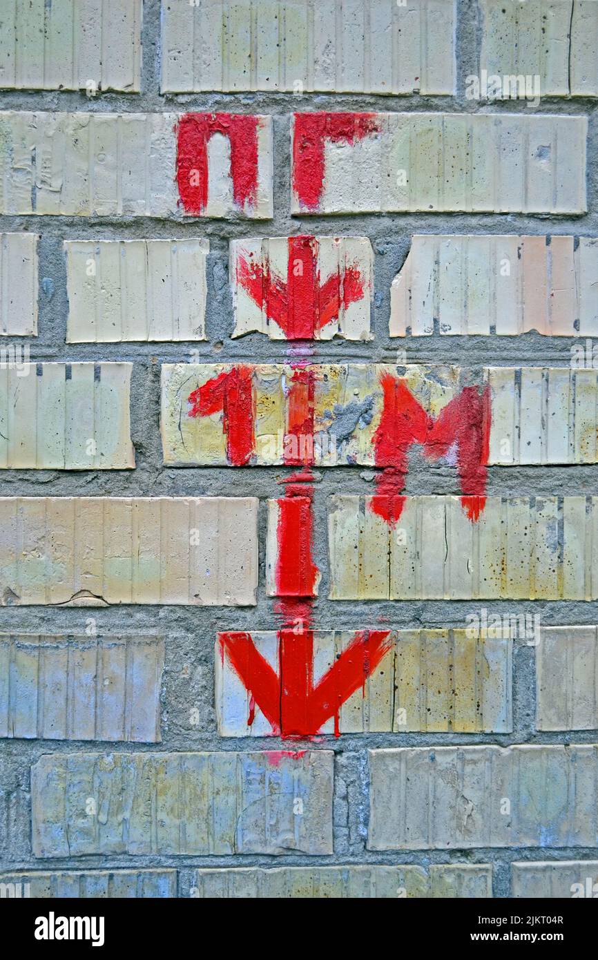 fire hydrant 1 meter as red message on russian language closeup on the ...