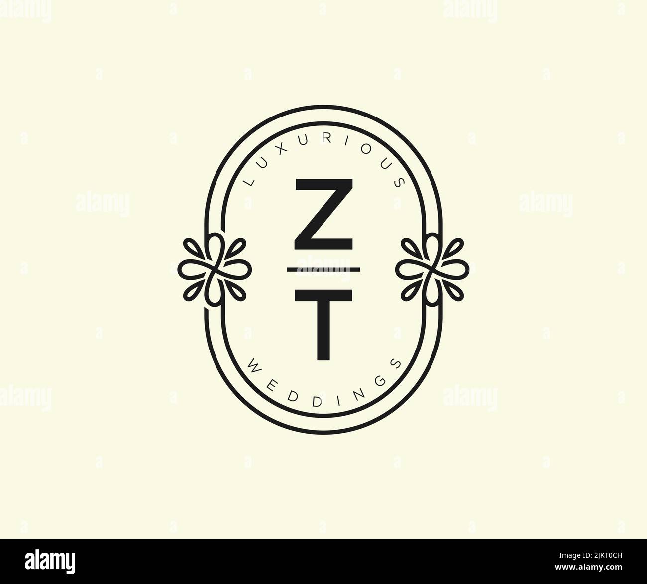 ZT Initials letter Wedding monogram logos template, hand drawn modern minimalistic and floral ...