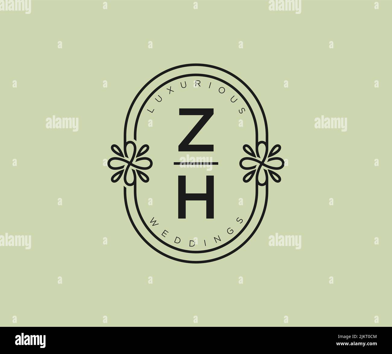 ZH Initials letter Wedding monogram logos template, hand drawn modern minimalistic and floral ...
