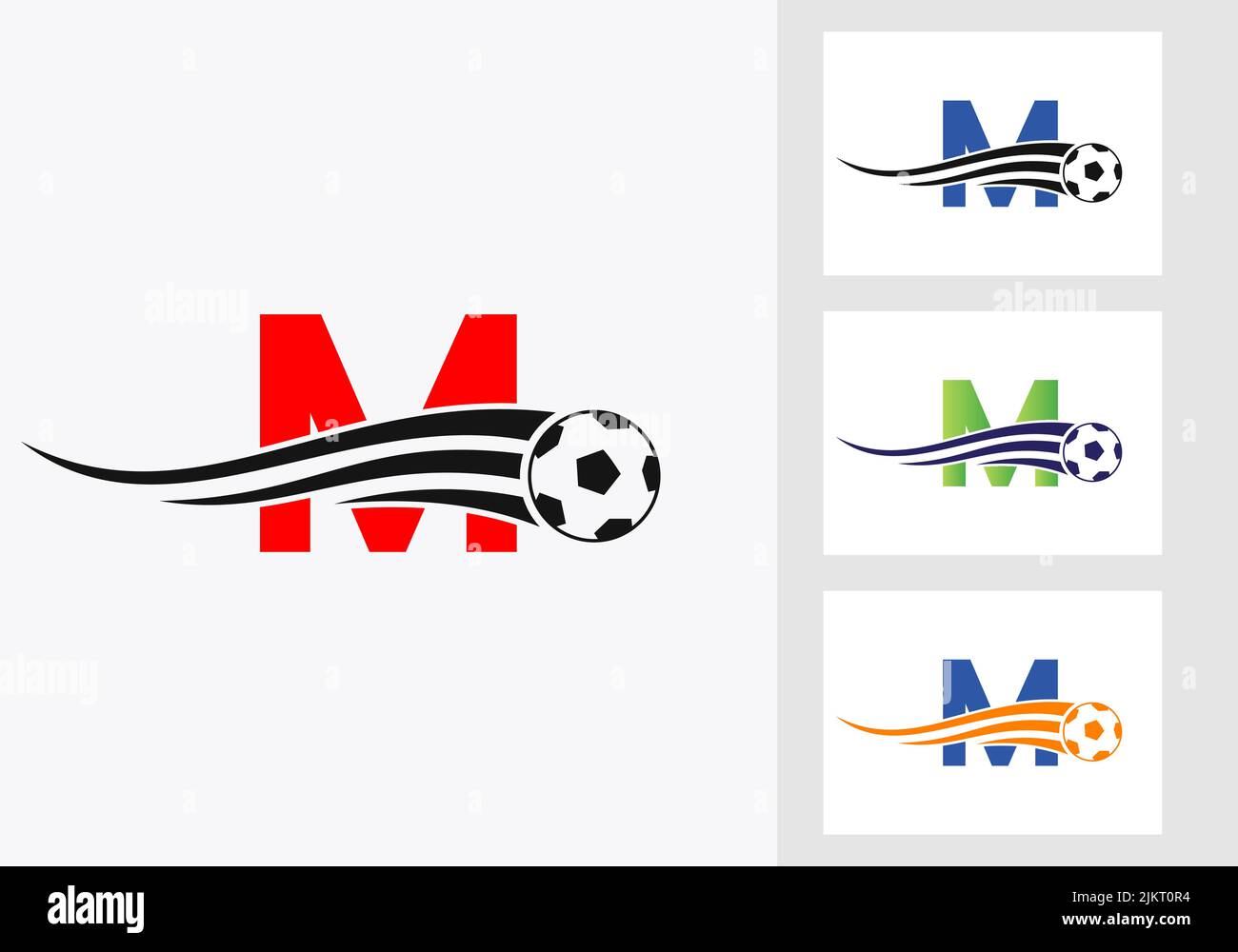 Soccer Football Logo On Letter M Sign. Soccer Club Emblem Concept Of ...
