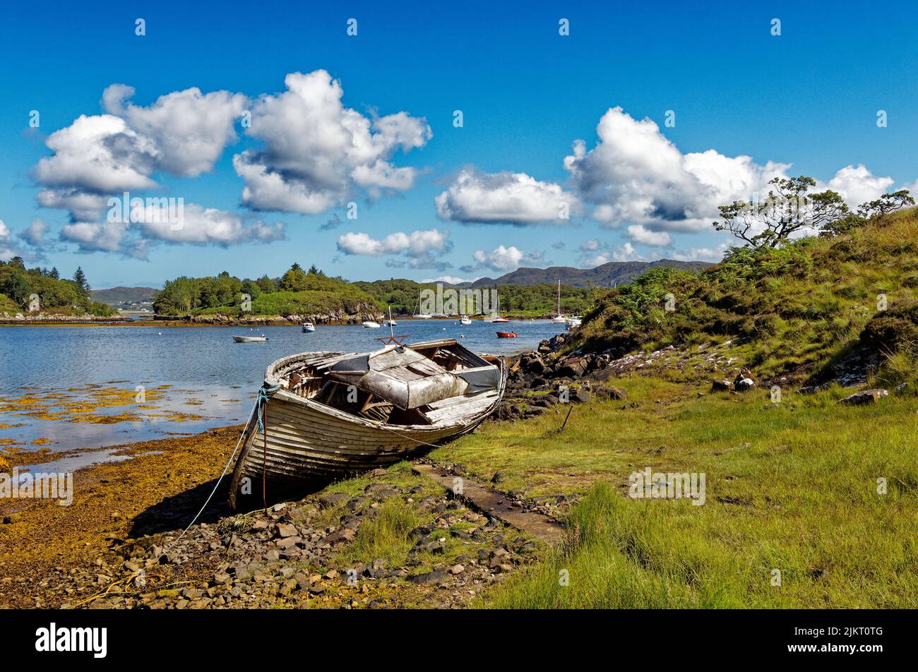 BADACHRO ROSS AND CROMARTY SCOTLAND THE BAY AND ABANDONED DERELICT BOAT ...