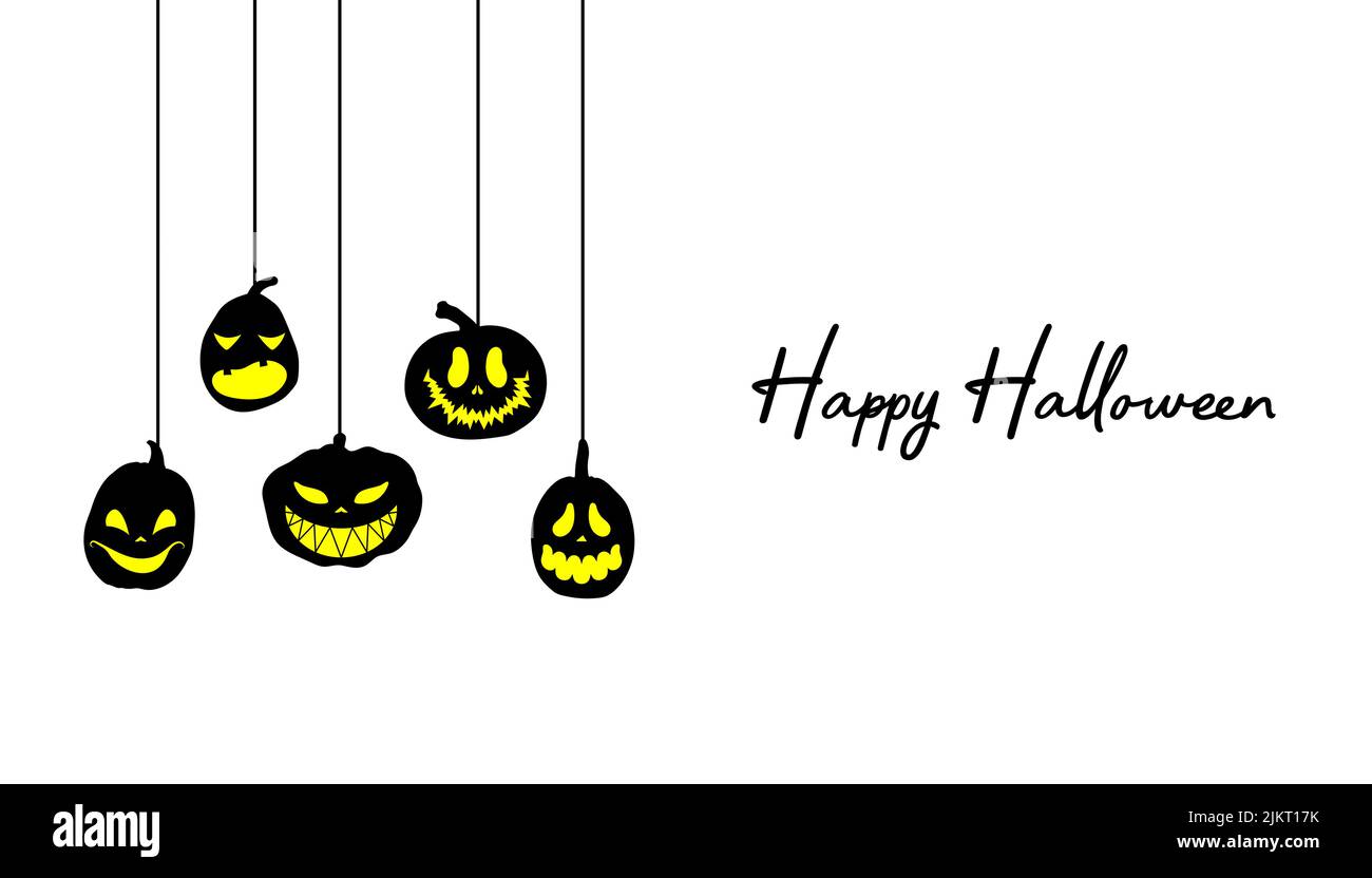 Happy Halloween background. Pumpkins with scary glowing faces. Vector ...