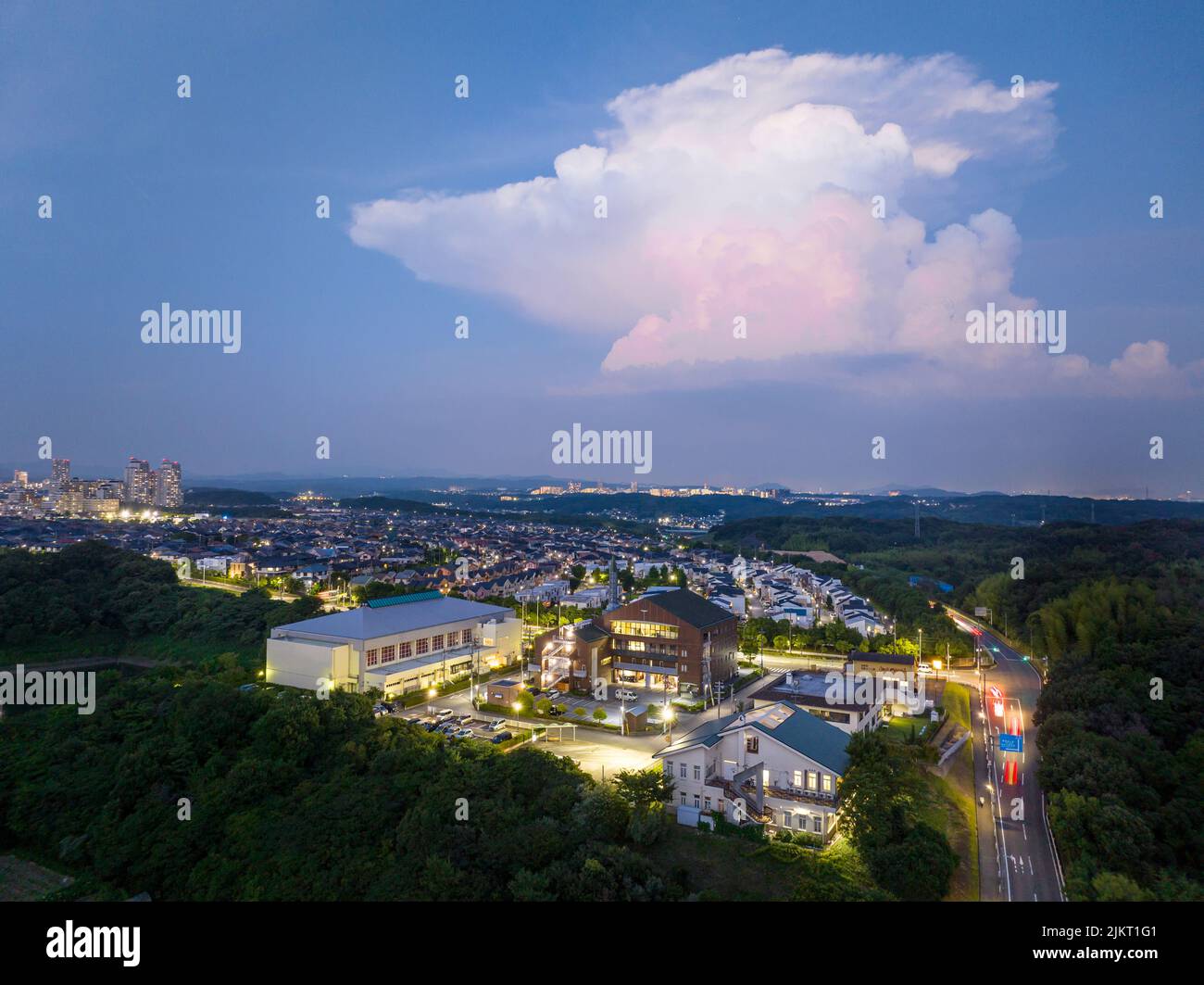Suburban street at night rain hi-res stock photography and images - Alamy