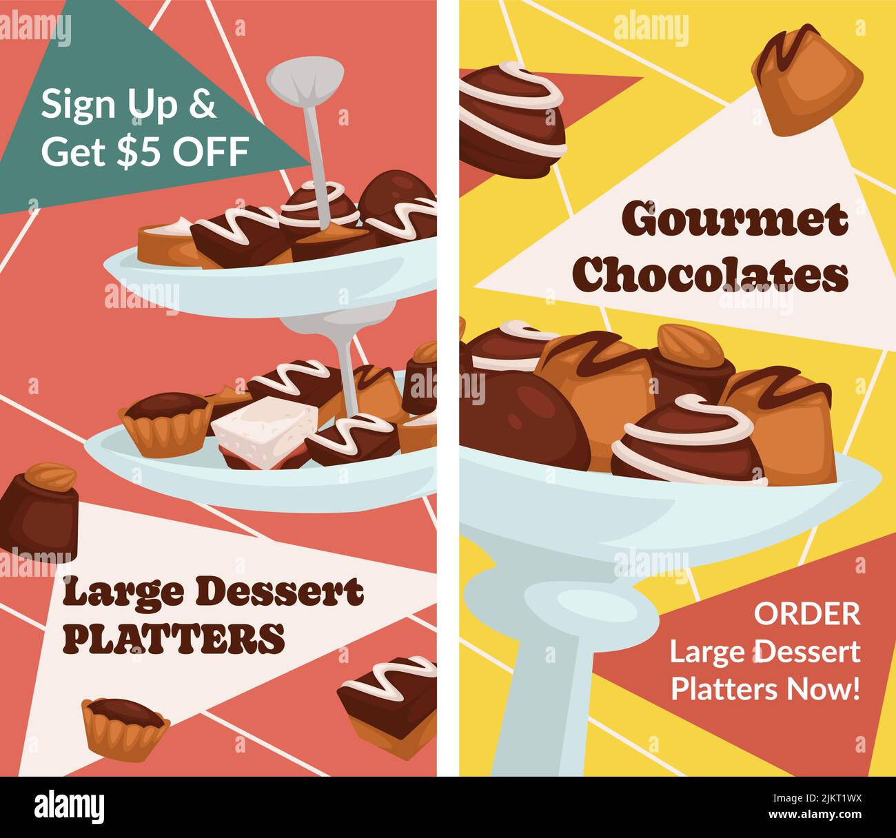 Gourmet chocolates, dessert plate in shop banner Stock Vector Image ...