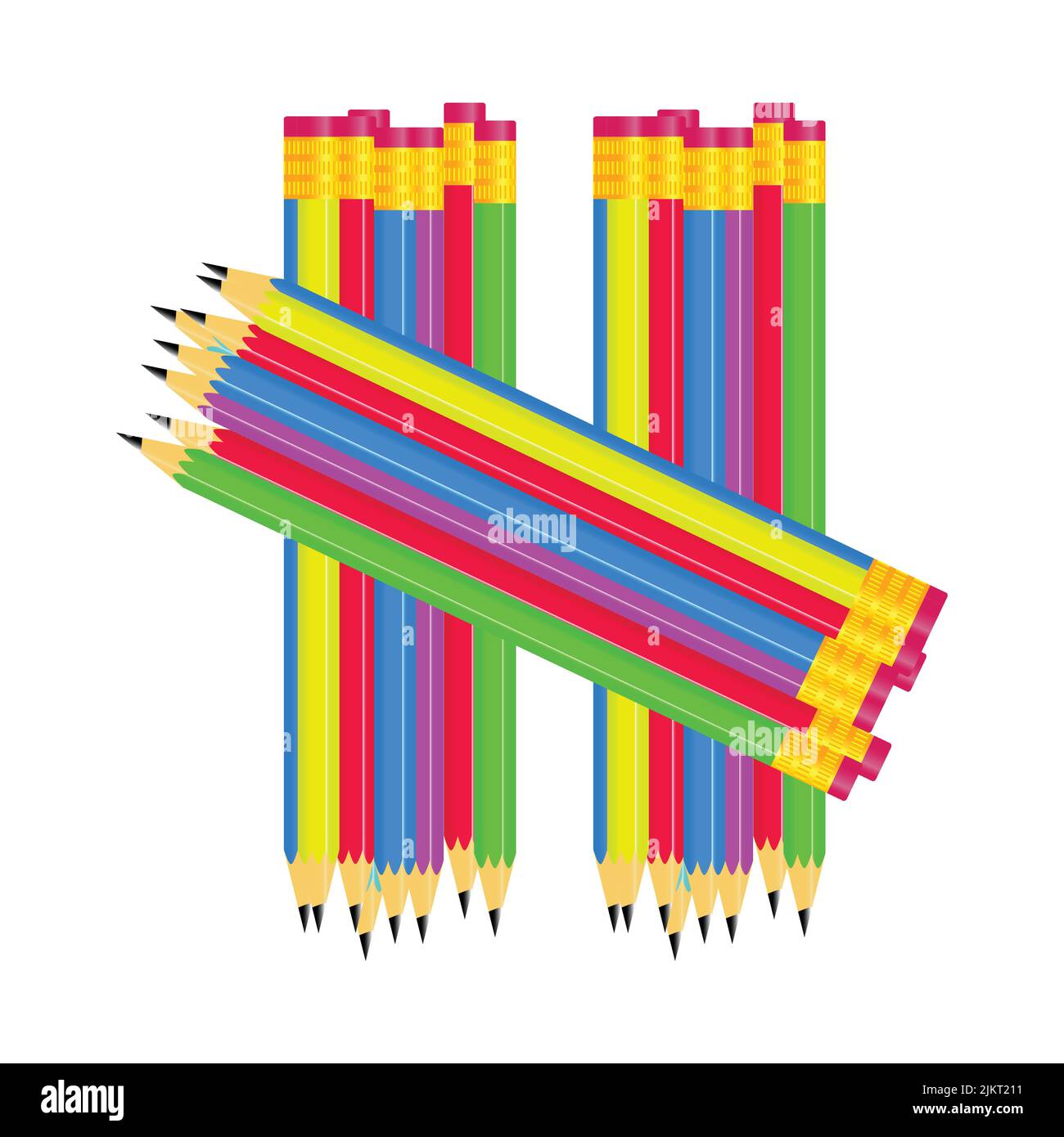 Colored pencils laying in row. Wave line made by pencil tips. Set of ...