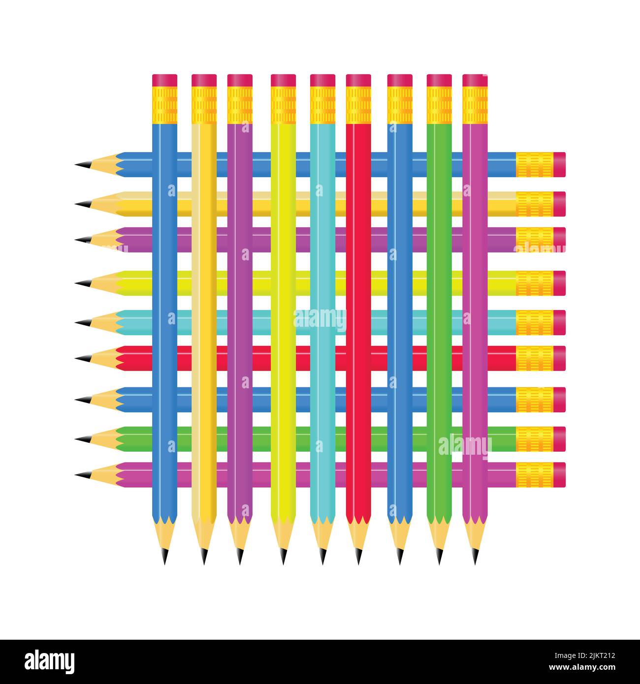 Colored pencils laying in row. Wave line made by pencil tips. Set of ...