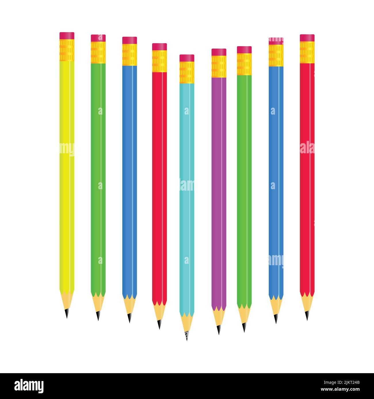 Colored pencils laying in row. Wave line made by pencil tips. Set of ...