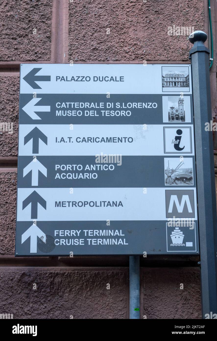 Genoa Italy Pedestrian Direction Signs To Places Of Interest In Genoa ...
