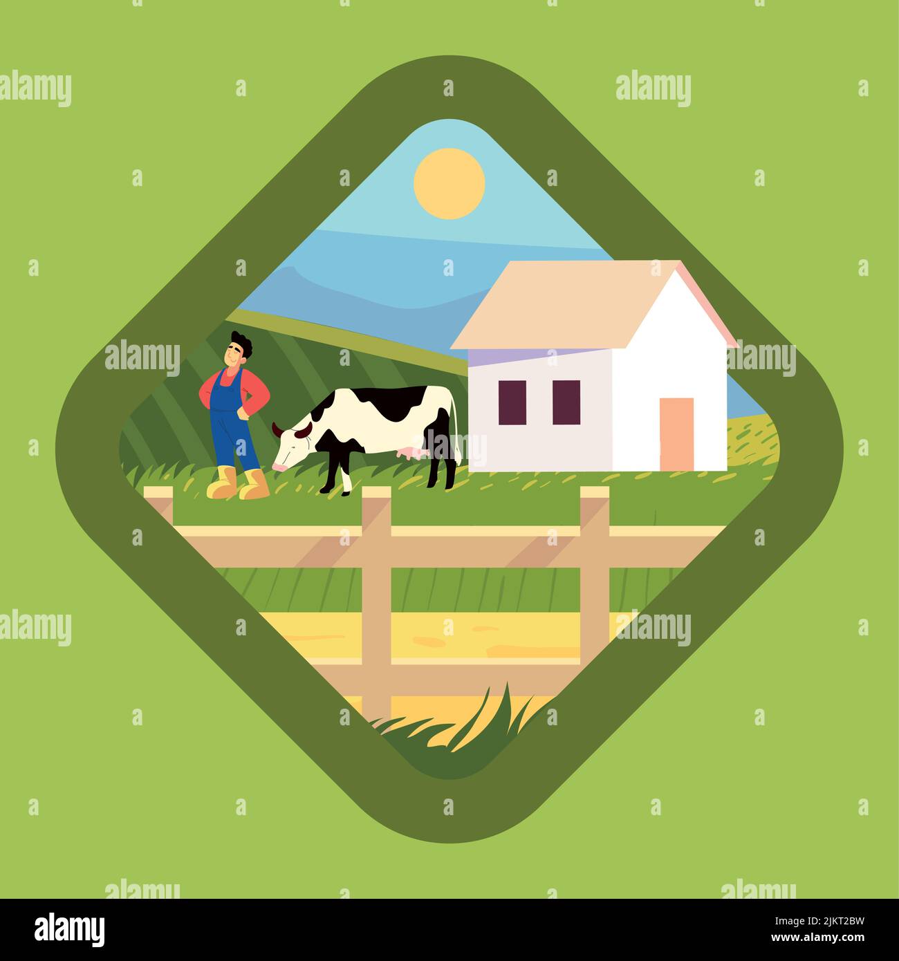 Rural Farmer And Cow Stock Vector Image Art Alamy
