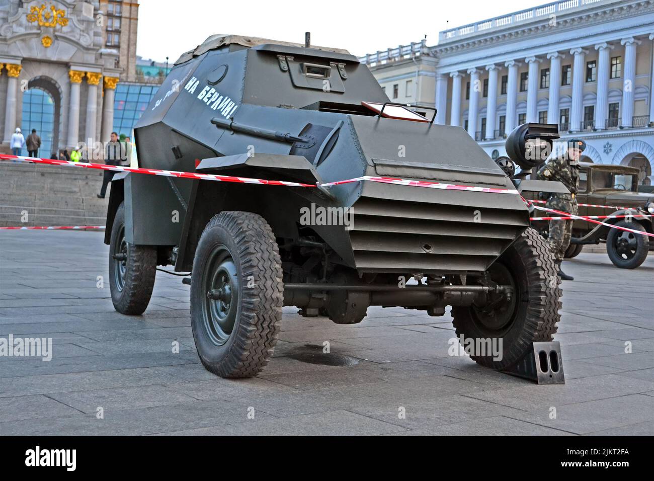 Military cars exhibition on Kreshatik street in Kiev, Ukraine. Outdoor ...