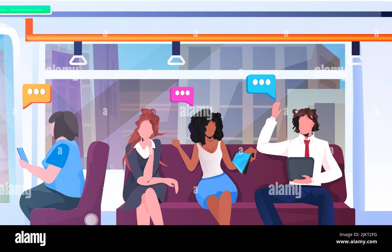 people inside subway metro train discussing during trip mix race ...