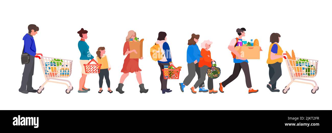 people customers with trolley carts standing line queue to cashier in ... people customers with trolley carts standing line queue to cashier in ...