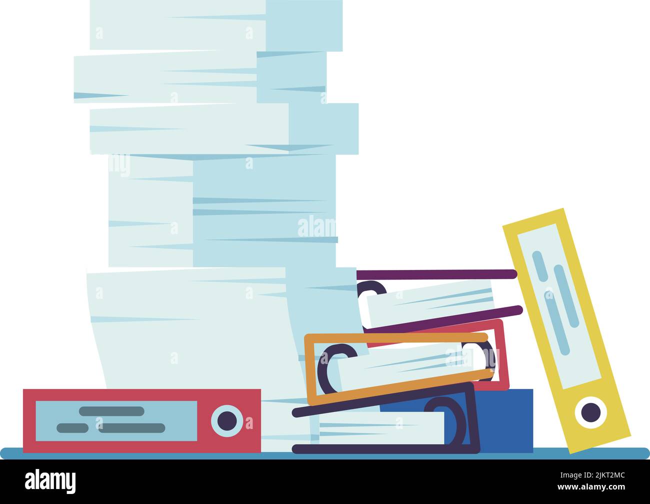 Messy documents pile. Unorganized paper sheets and file binders ...