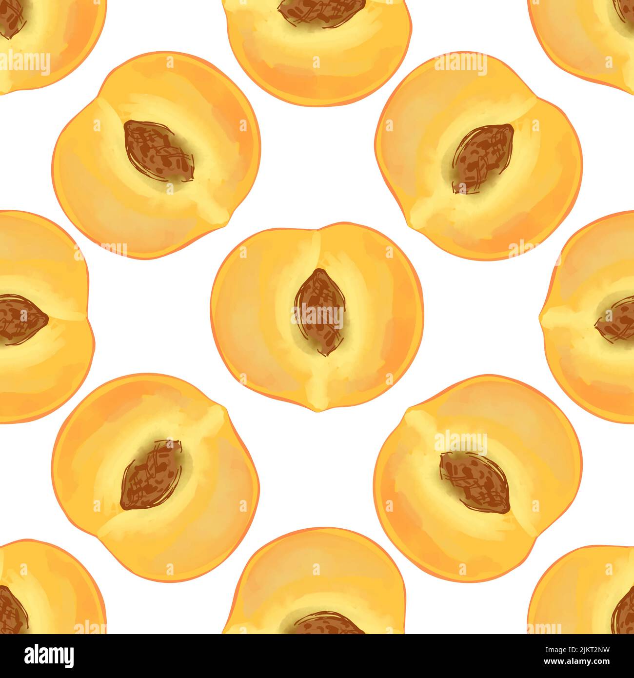 Seamless pattern with illustration of slices peaches on a white ...