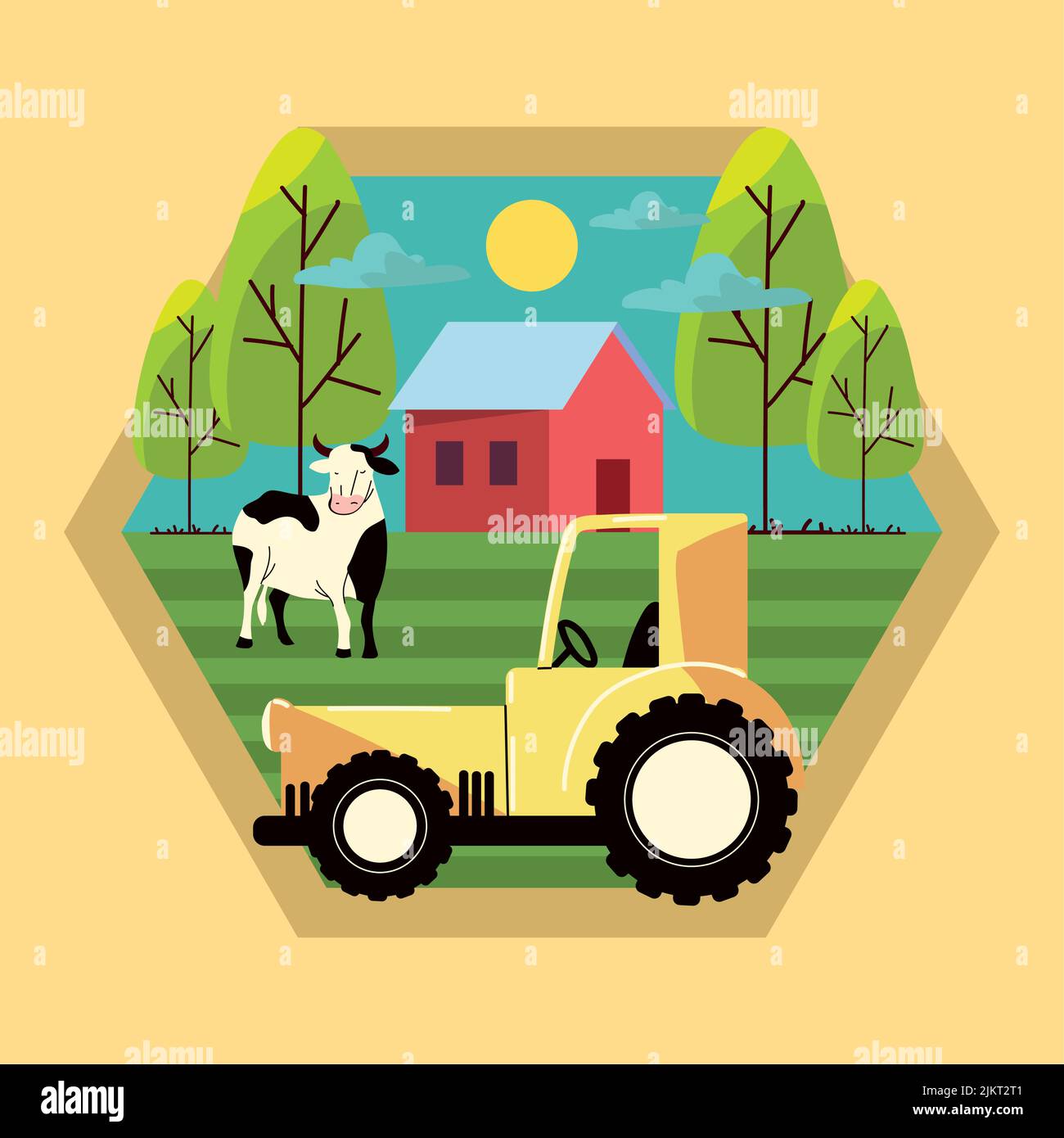 rural label, farm cow and tractor Stock Vector Image & Art - Alamy