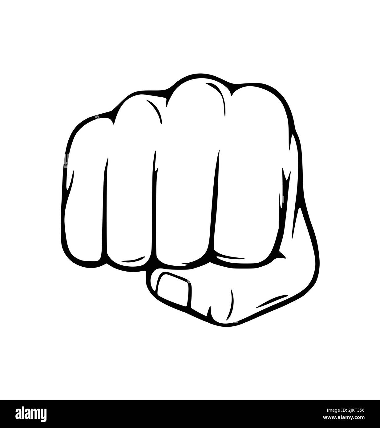 fist front view illustration black and white vector on white background ...