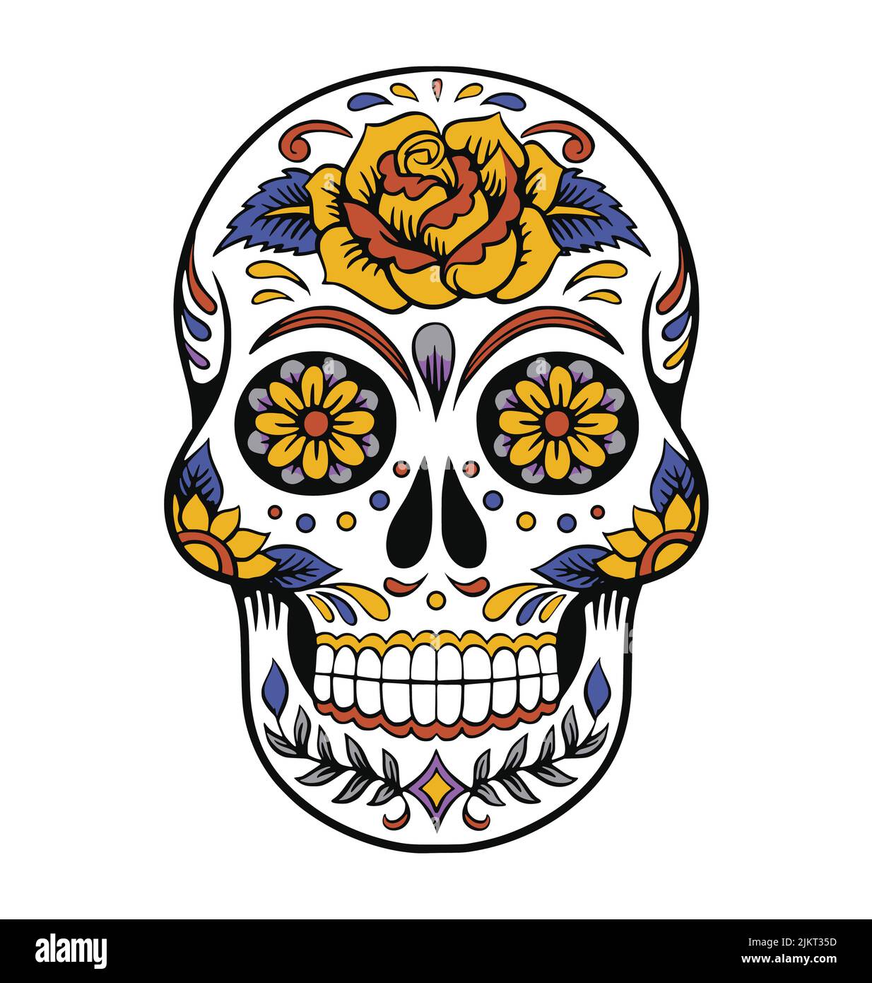 classic day of the dead style mexican skull design color vector ...