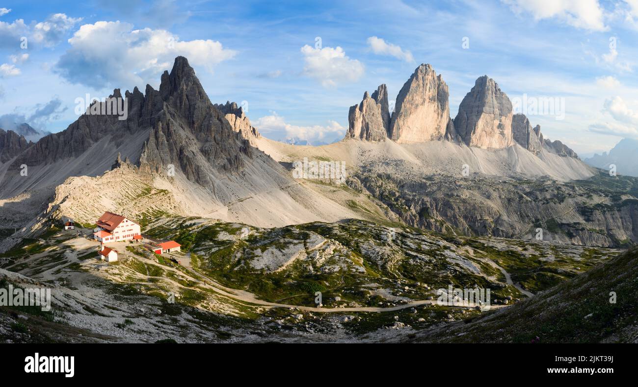 Stunning panoramic view of the Three Peaks of Lavaredo, (Tre cime di ...