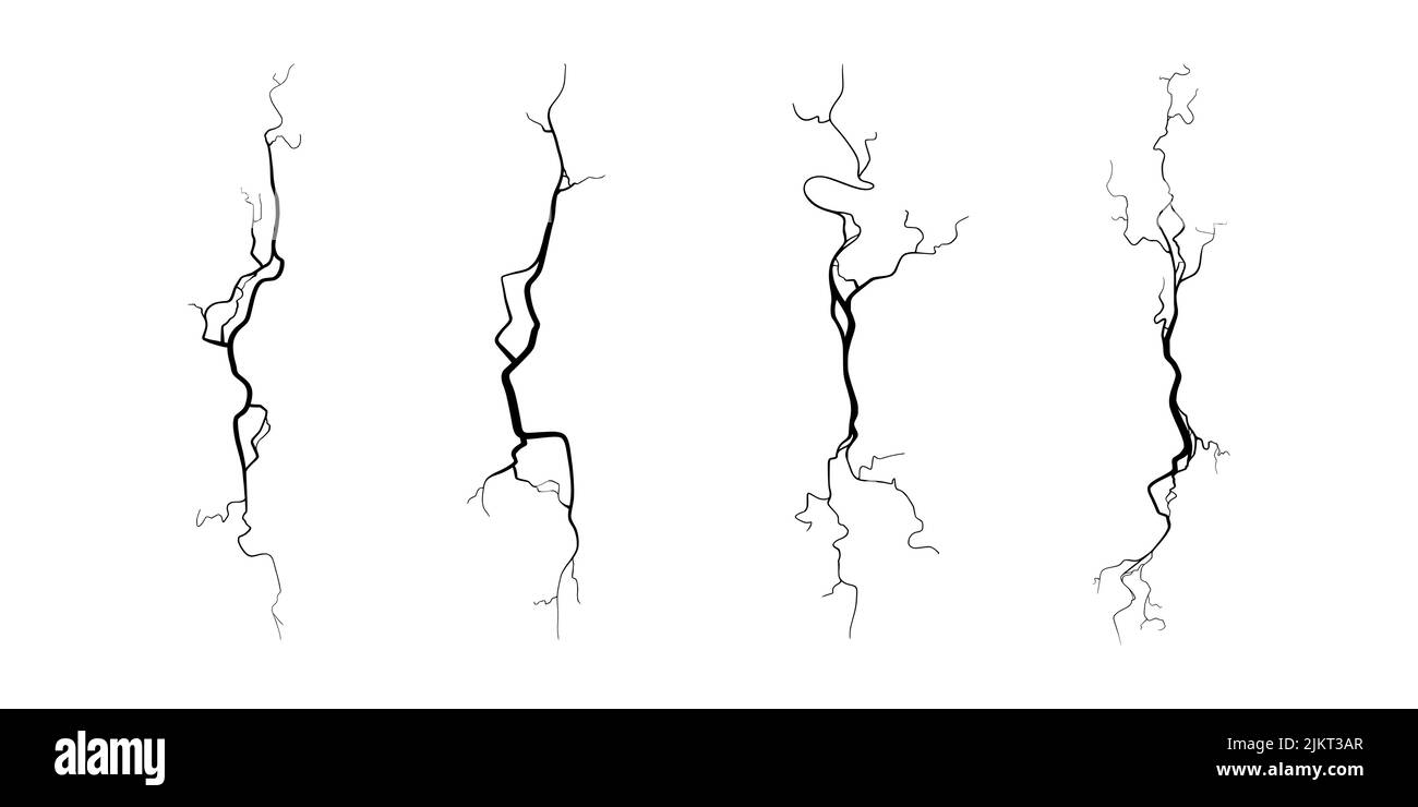 Crack on concrete or ground due to aging or drought. Set of fissures ...