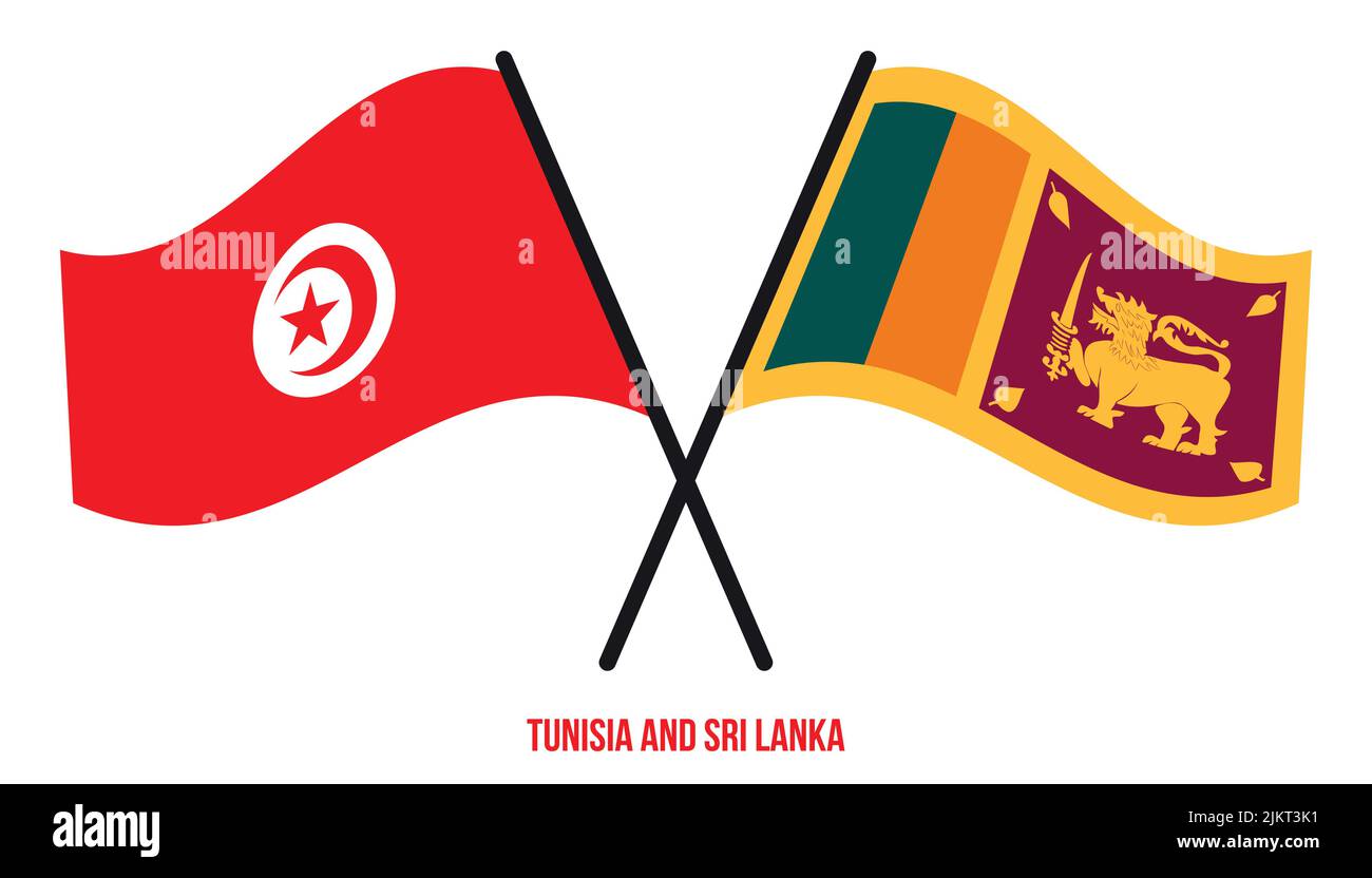 Tunisia and Sri Lanka Flags Crossed And Waving Flat Style. Official ...