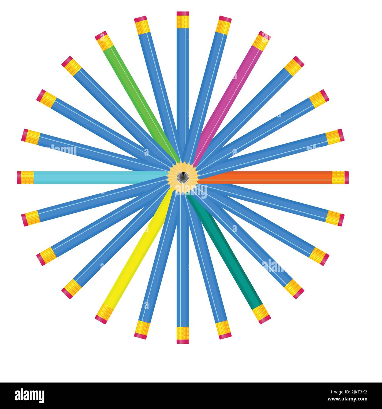 Colored pencils laying in row. Wave line made by pencil tips. Set of ...