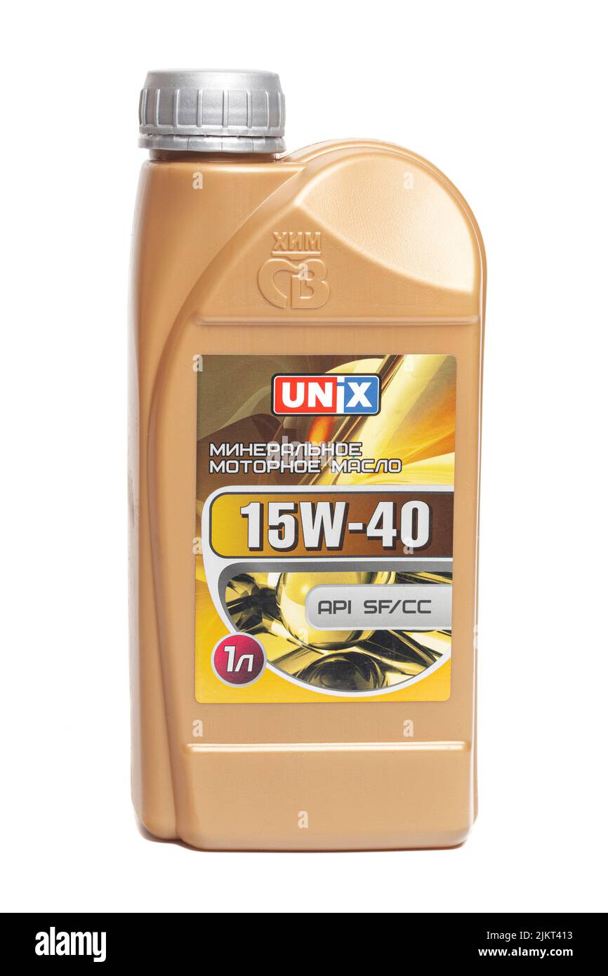Moscow, Russia, August 03,2022: UNIX 15W-40 SF CC mineral engine oil ...