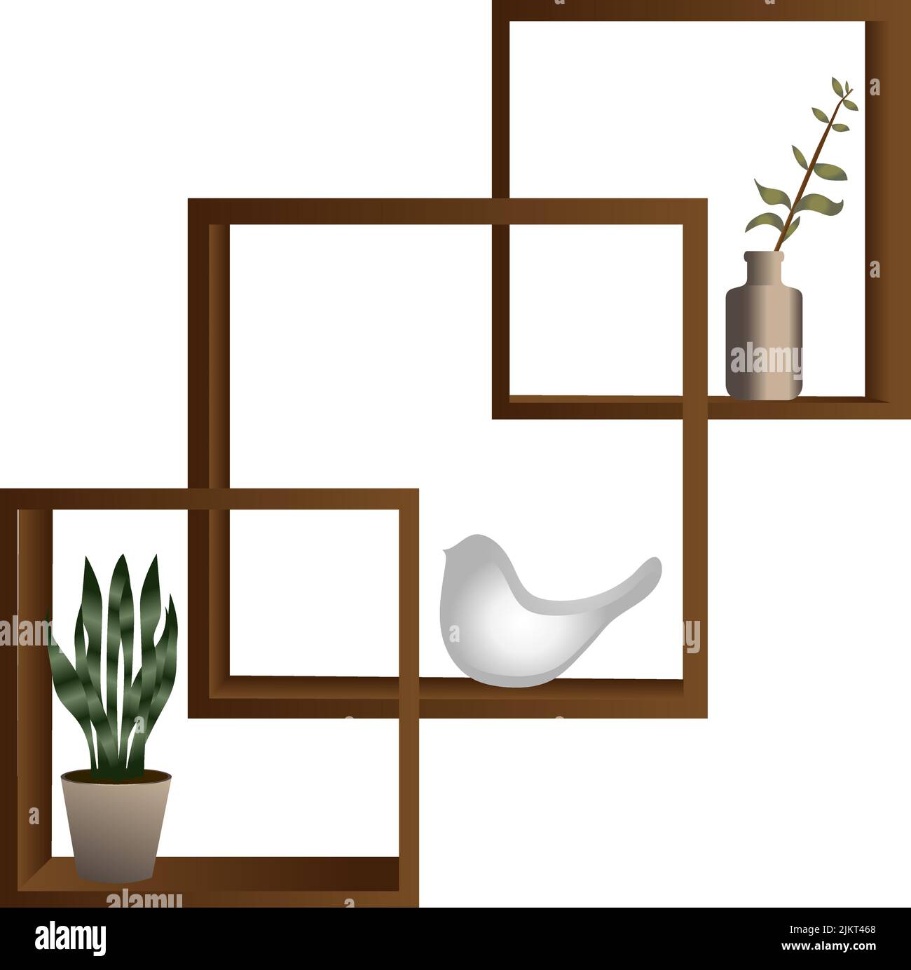 Home decor, houseplants and souvenirs on shelf. Interior decoration on ...