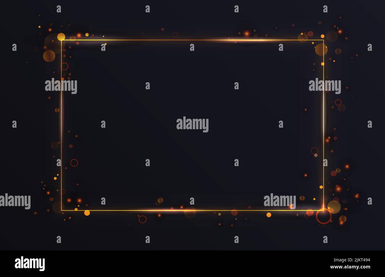 Gold glowing rectangular frame, light effect vector illustration ...